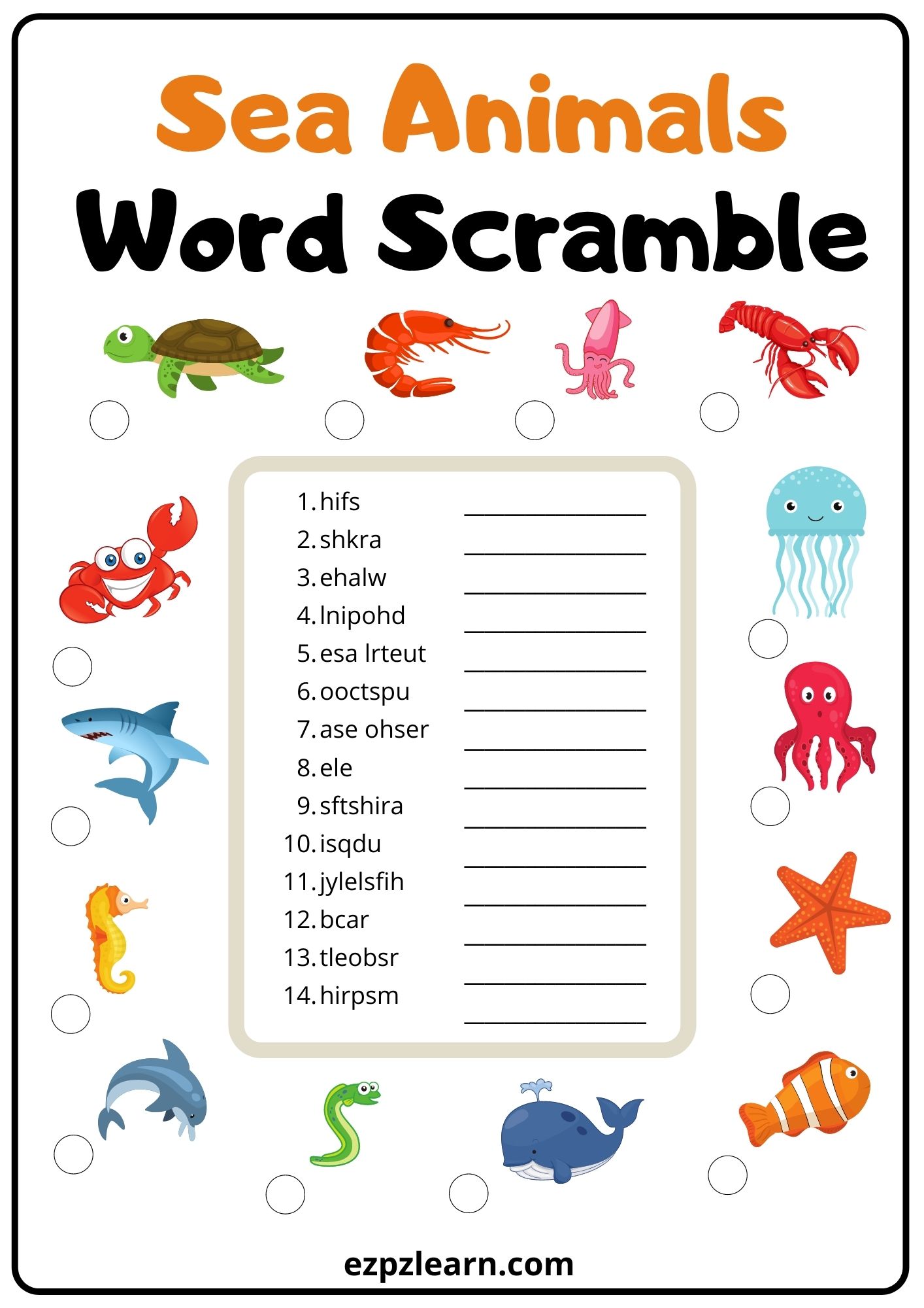 Sea Animals Word Scramble 2 Ezpzlearn Sea Animals Word Scramble 2 Ezpzlearn